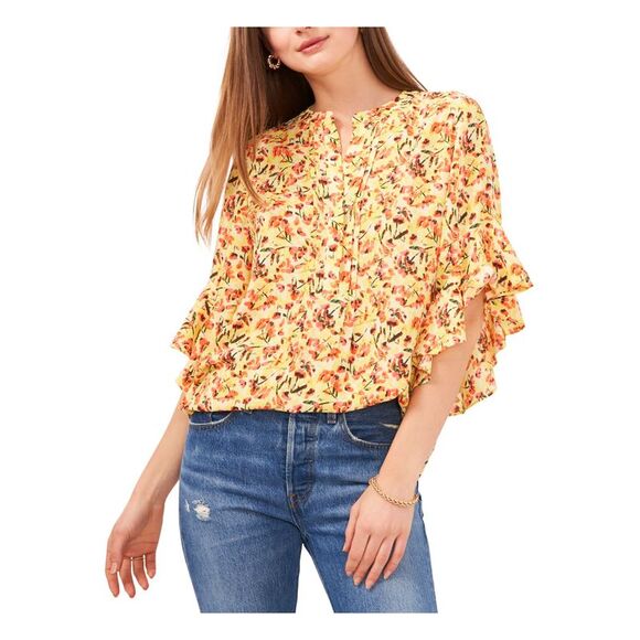 Vince Camuto | Tops | Vince Camuto Womens Yellow Pintucked Front Elbow ...